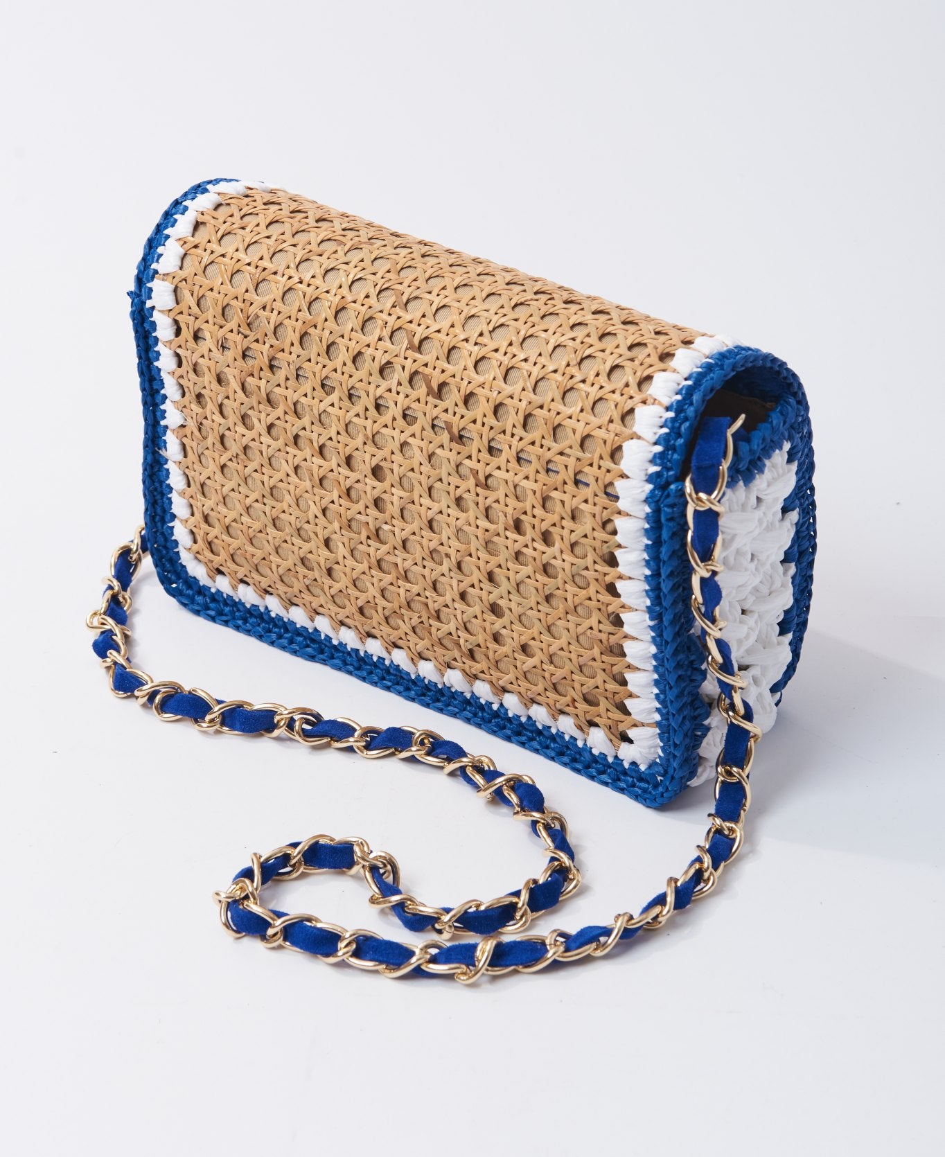 Ginevra Rattan and Raffia Bag Cobalt blue and white – Bidinis Bags